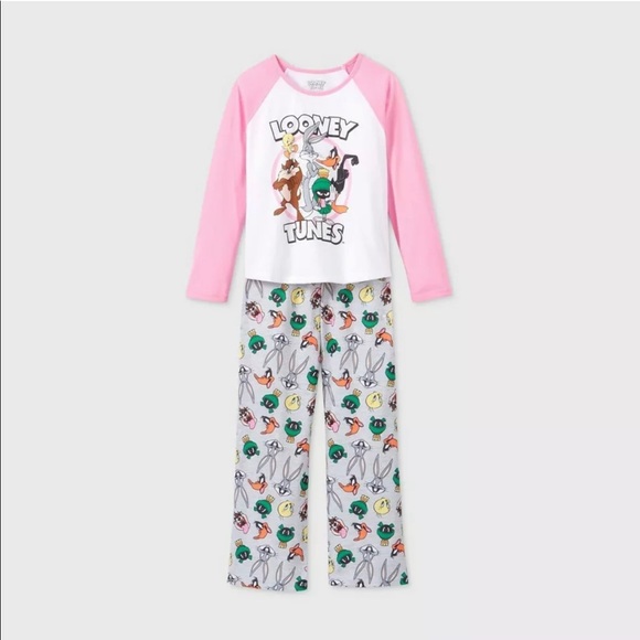 Warner Bros. | Pajamas | Looney Tunes Girls Pink White Long Sleeved ...